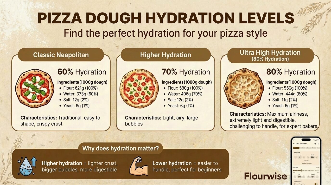 Pizza Dough Hydration Explained: 60% vs 70% vs 80% Compared